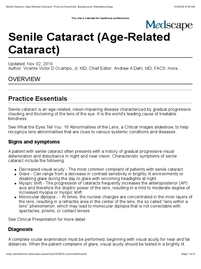 Senile Cataract (Age-Related Cataract) : Practice Essentials ...