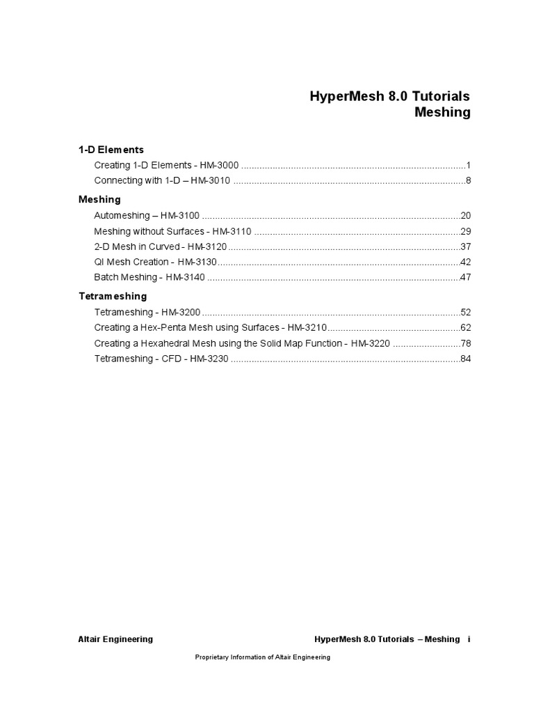 Hypermesh 8.0 Tutorials Meshing: 1-D Elements | PDF