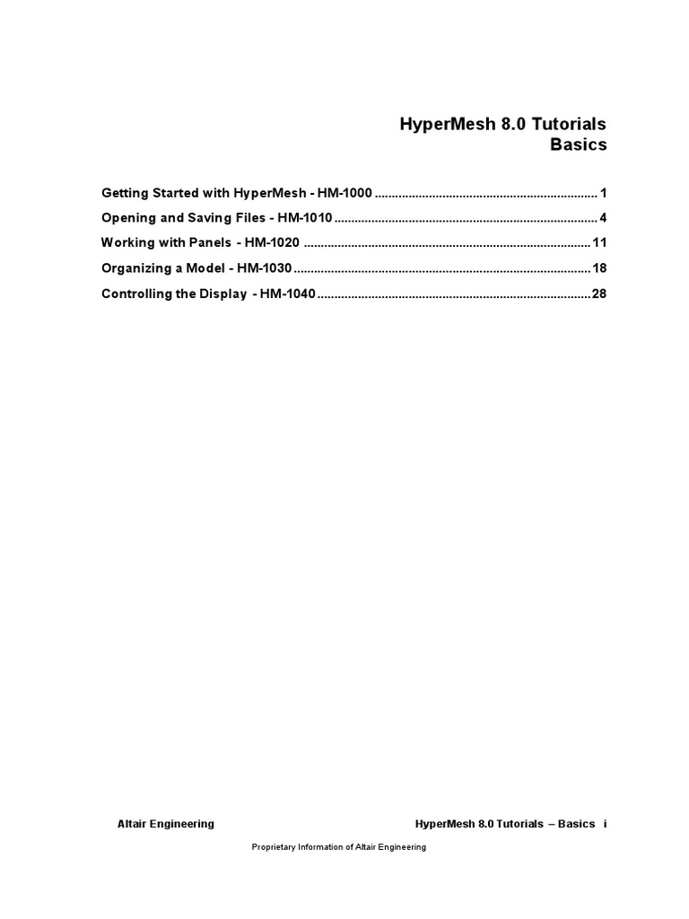 Altair Engineering Hypermesh 8.0 Tutorials - Basics I | PDF