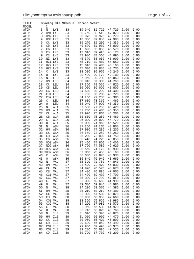 File: /home/pra/desktop/asp - PDB Page 1 of 47 | PDF | Molecular ...