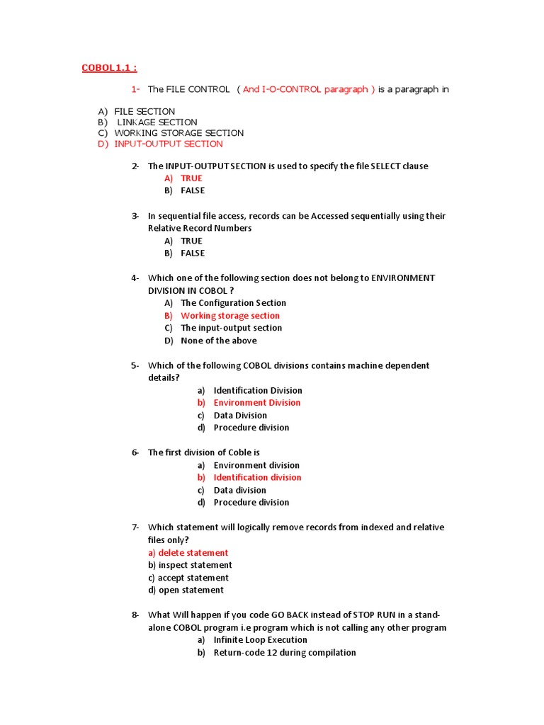 Cobol Qustions | PDF | C (Programming Language) | Control Flow