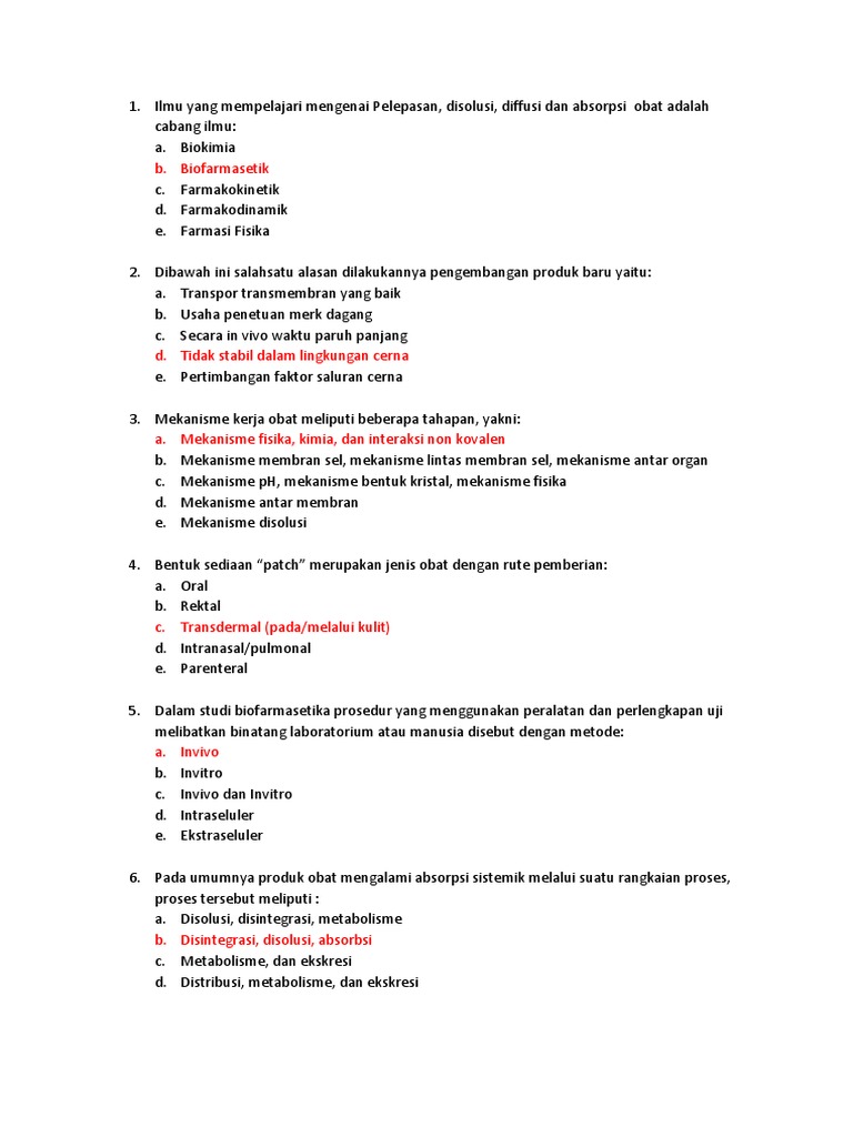 Kisi2 Soal Uts Biofarmasi | PDF