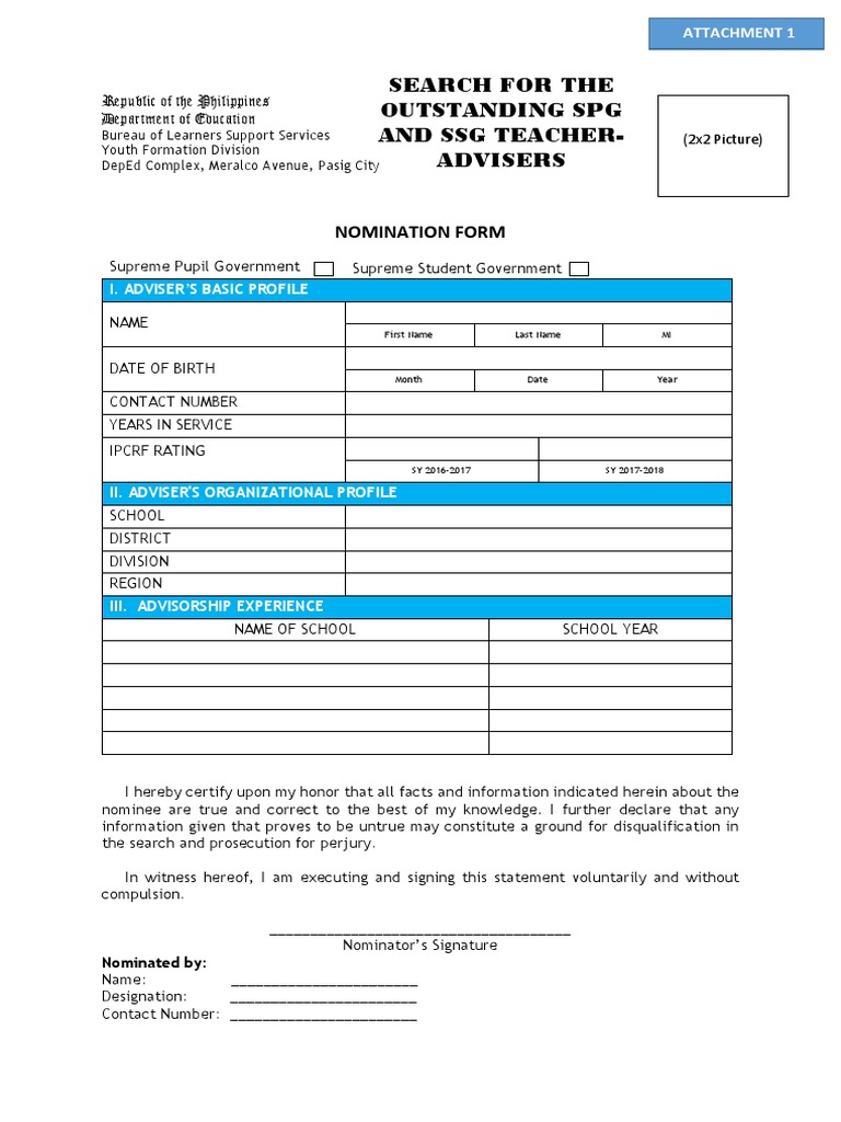 Enclosure 1 - Nomination Package | PDF | Government | Behavior Modification