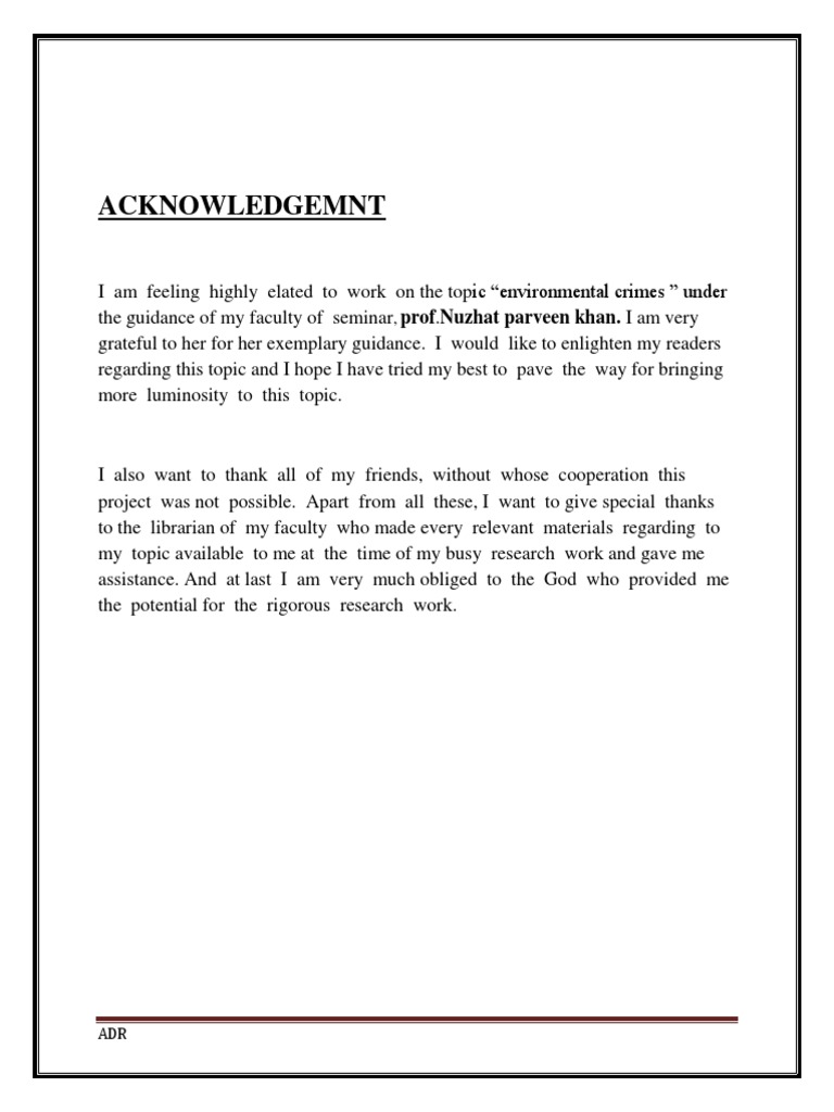Acknowledgement For Project O Pdf