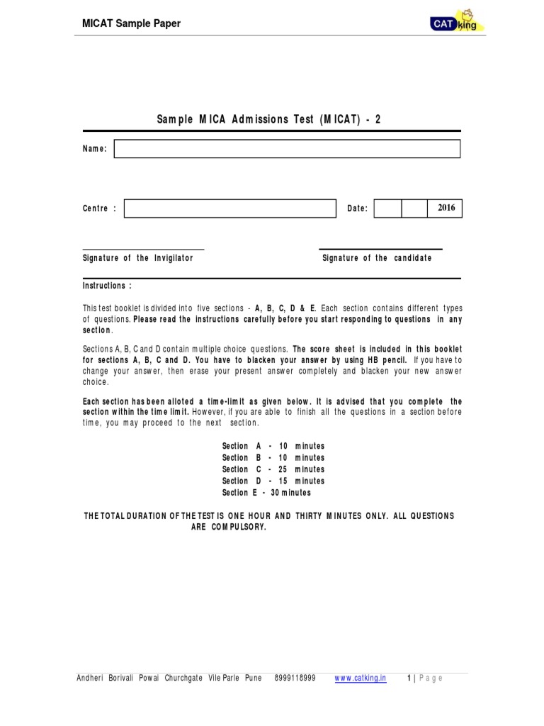 Sample MICA Admissions Test (MICAT) - 2 | PDF | Existentialism | Social ...