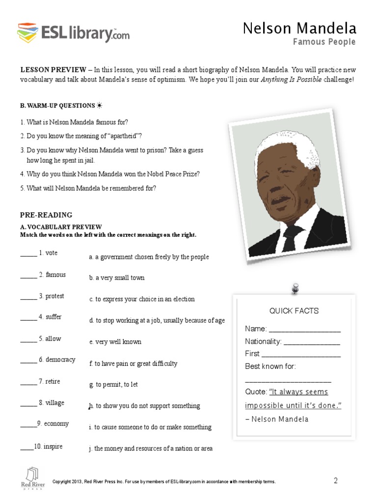Mandela ESL Library 2 4 | PDF | Nelson Mandela | Apartheid
