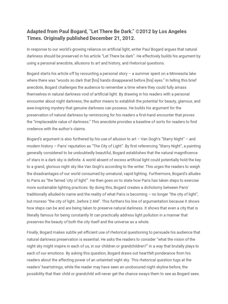 Let There Be Dark Sample Essay 4-4-4 | PDF | Argument | Rhetoric