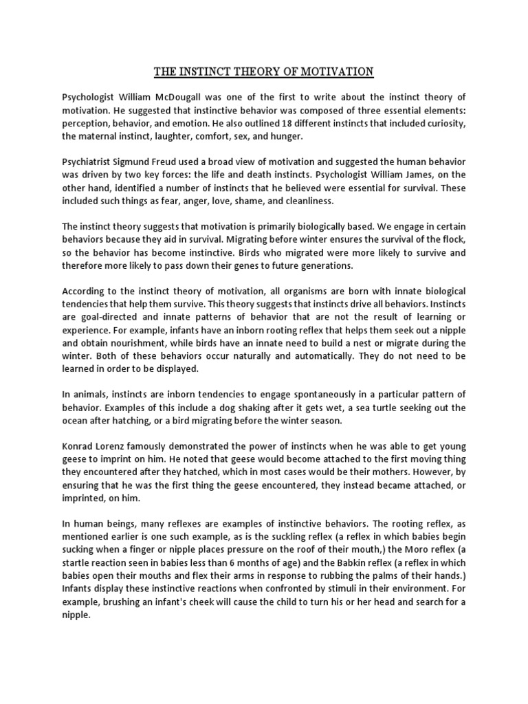 Instinct Theory of Motivation | PDF | Instinct | Motivation