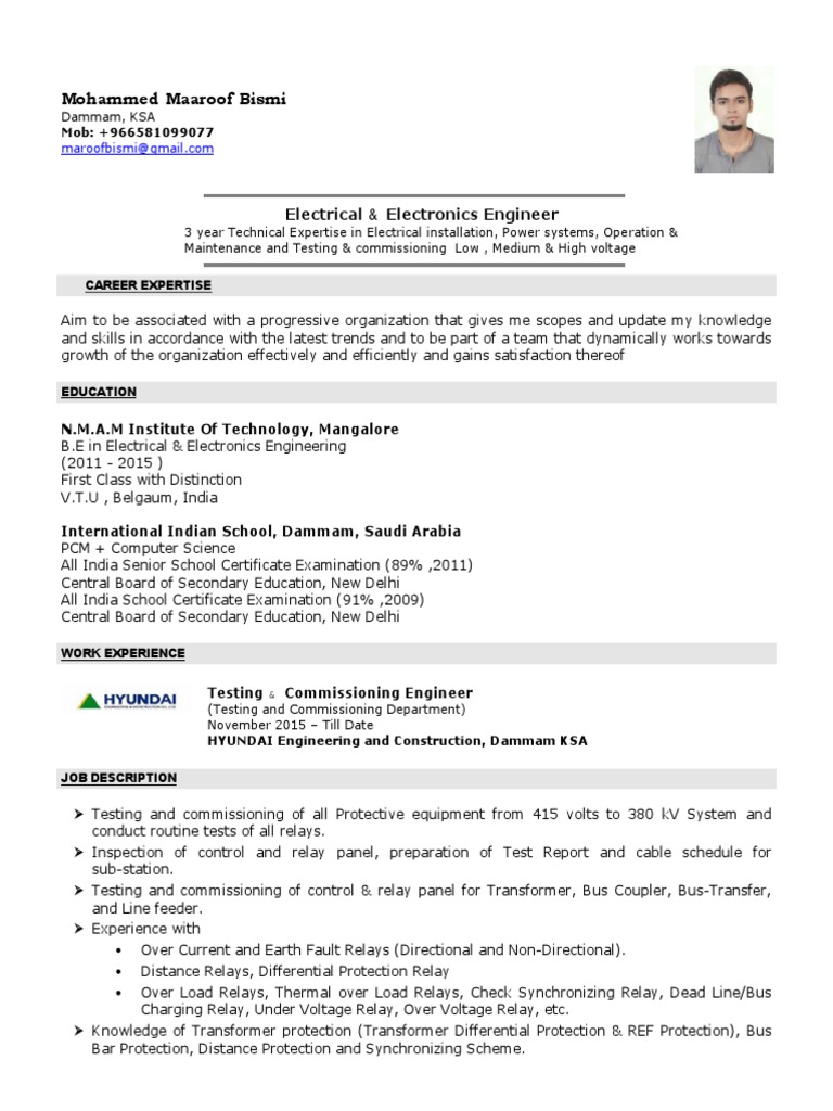 Maroof Bismi 2018 CV | PDF | Electrical Substation | Relay