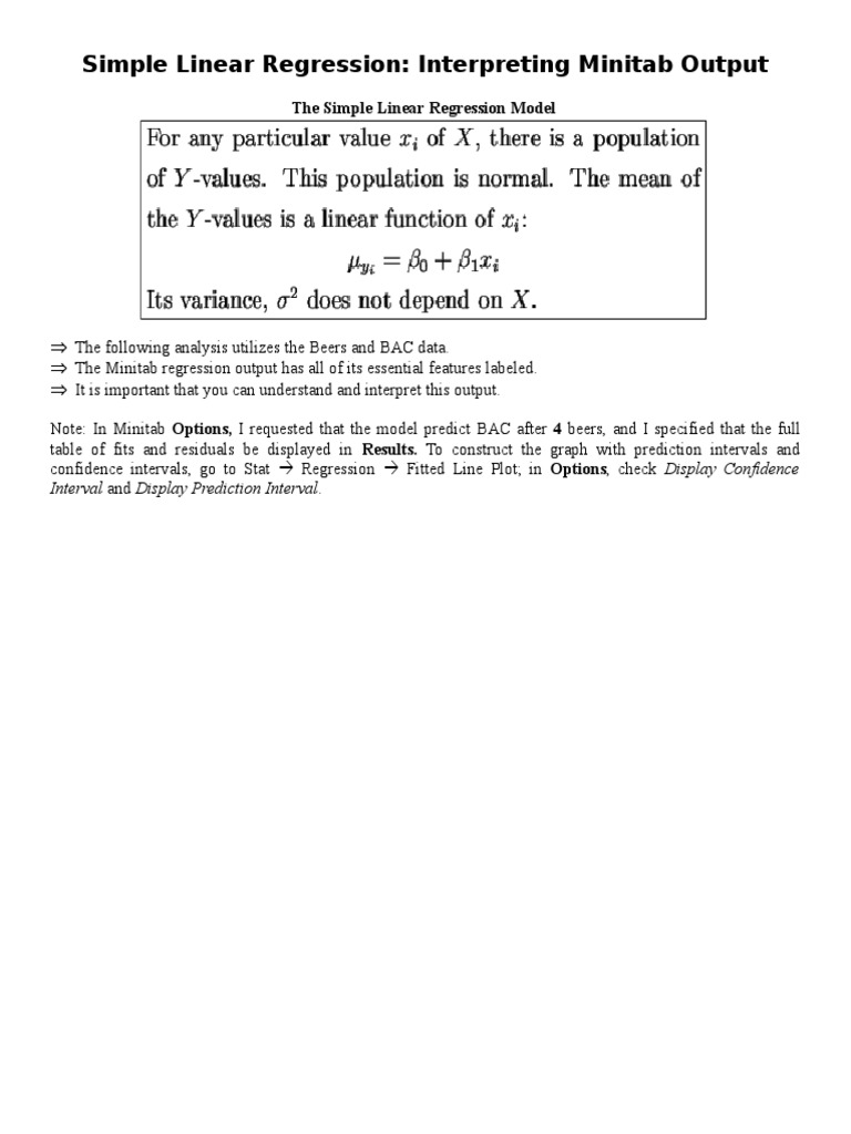 Simple Linear Regression: Interpreting Minitab Output | PDF | Errors ...