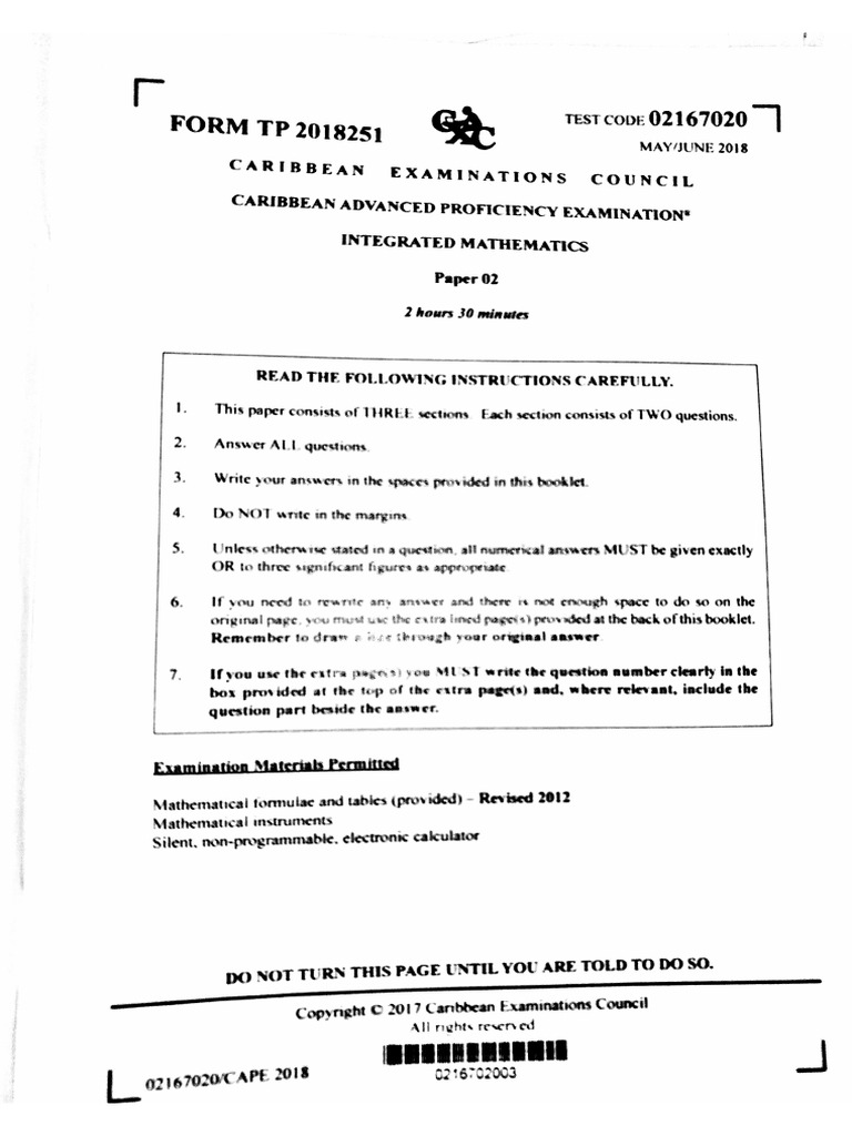 CXC:CAPE Integrated Mathematics Past Paper 2018 | PDF CXC:CAPE Integrated Mathematics Past Paper 2018 | PDF