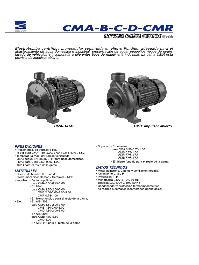 Bomba de Agua Ebara Cma-B-C-D-Cmr PDF | PDF | Química | Materiales