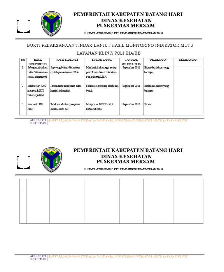 Bukti Pelaksanaan Tindak Lanjut Hasil Monitoring Indikator Mutu Layanan Klinis KIAKB | PDF