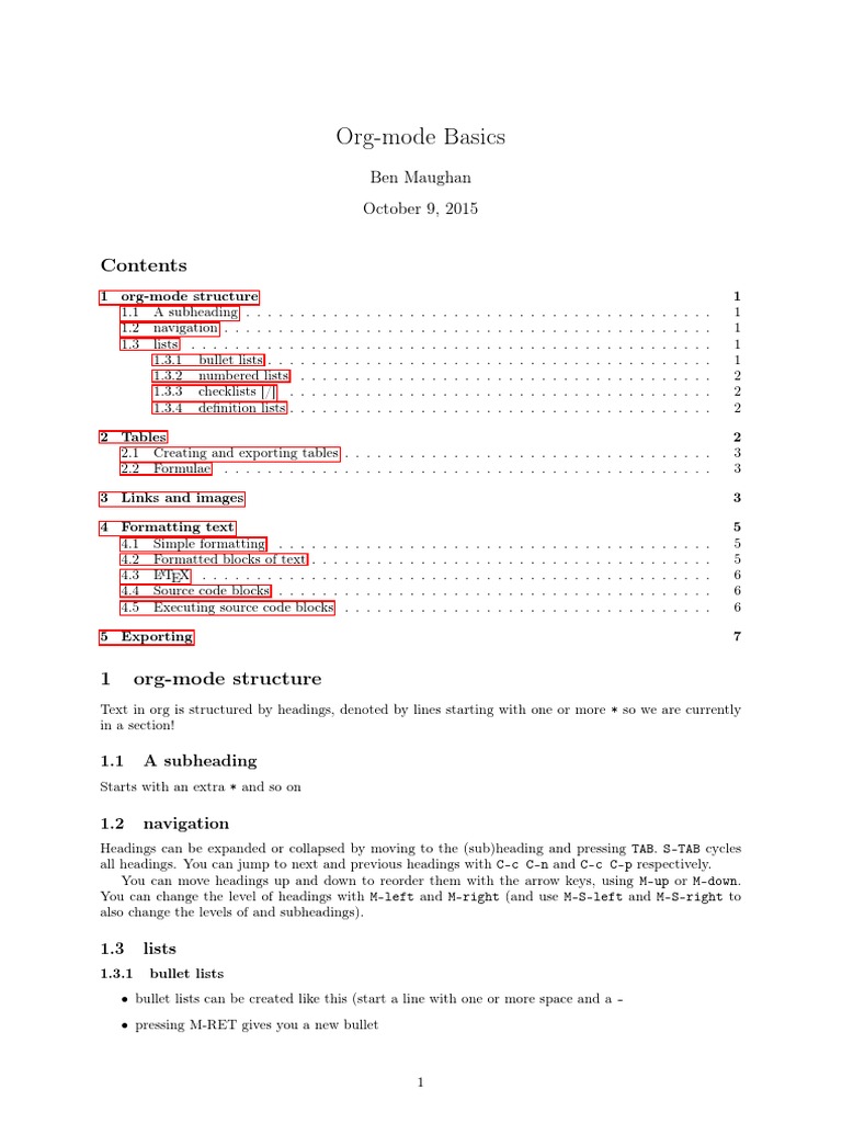 Org-Mode Basics: Ben Maughan October 9, 2015 | PDF | World Wide Web ...