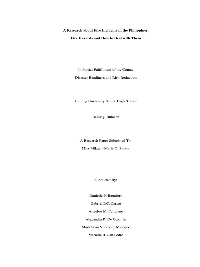 DRRR Official Research Paper Fire Hazard | PDF | Hazards | Fire Safety