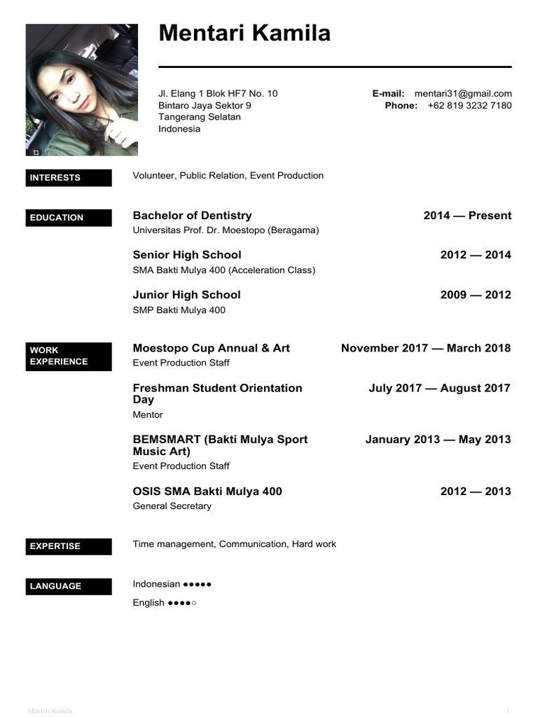 Mentari Kamila's CV and Skills Profile | PDF