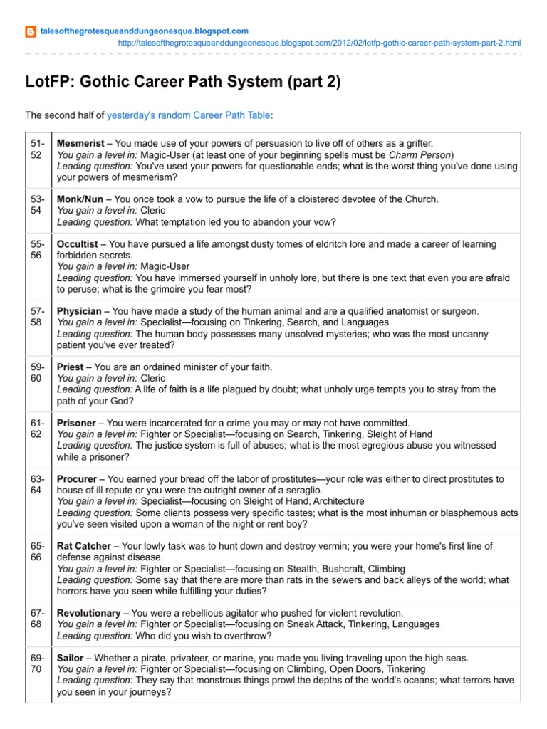 LotFP Gothic Career Path System Part 2 | PDF | Witchcraft