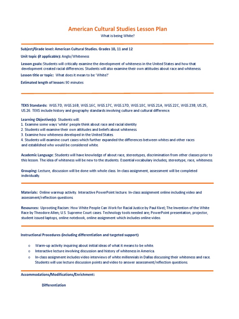 Assessment 4 Lesson Plan | Download Free PDF | Whiteness Studies ...