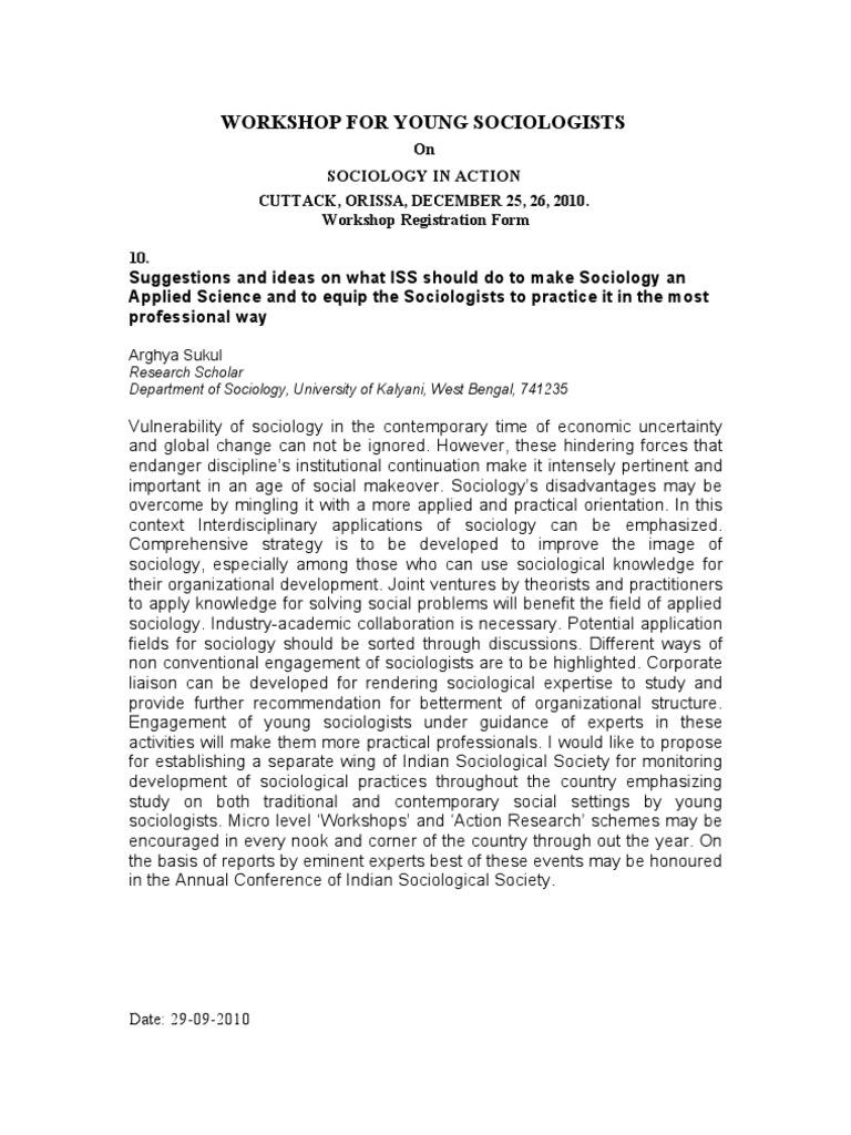 Workshop for Young Sociologists 2010 | PDF