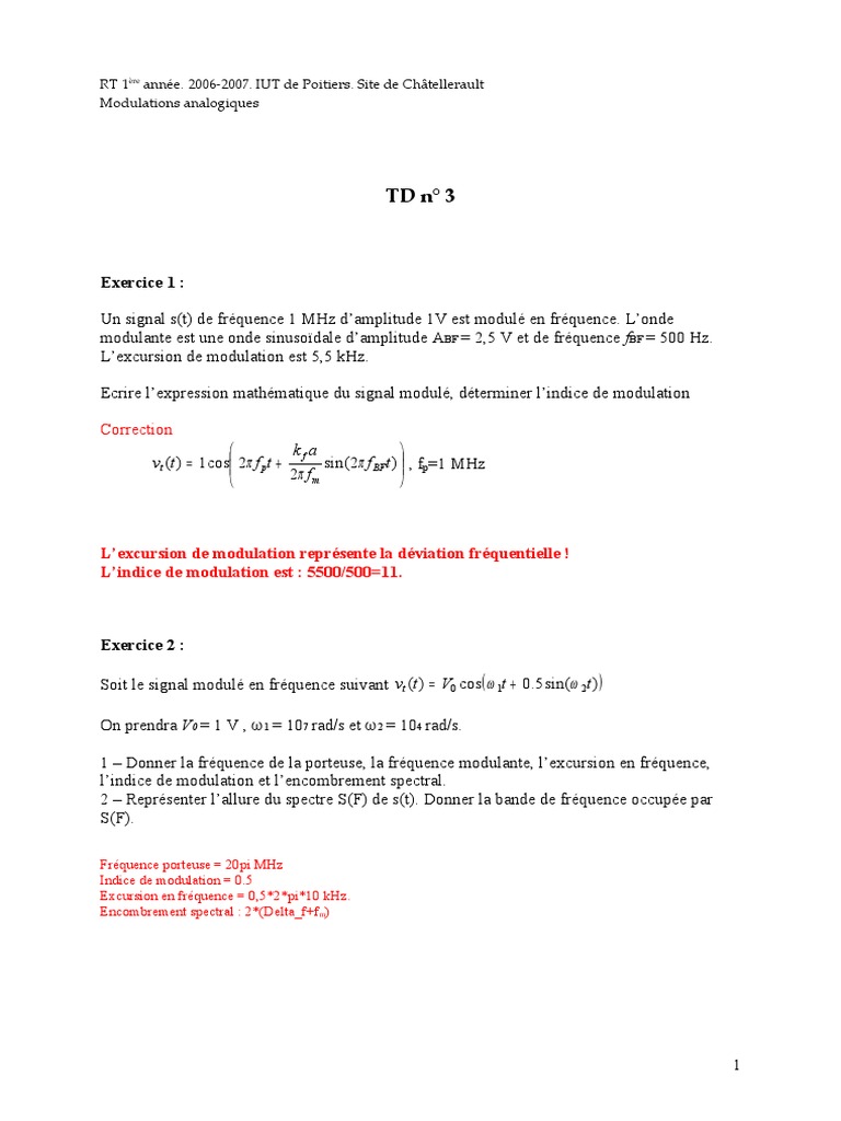 Mod Analog TD3 Corrige PDF | PDF