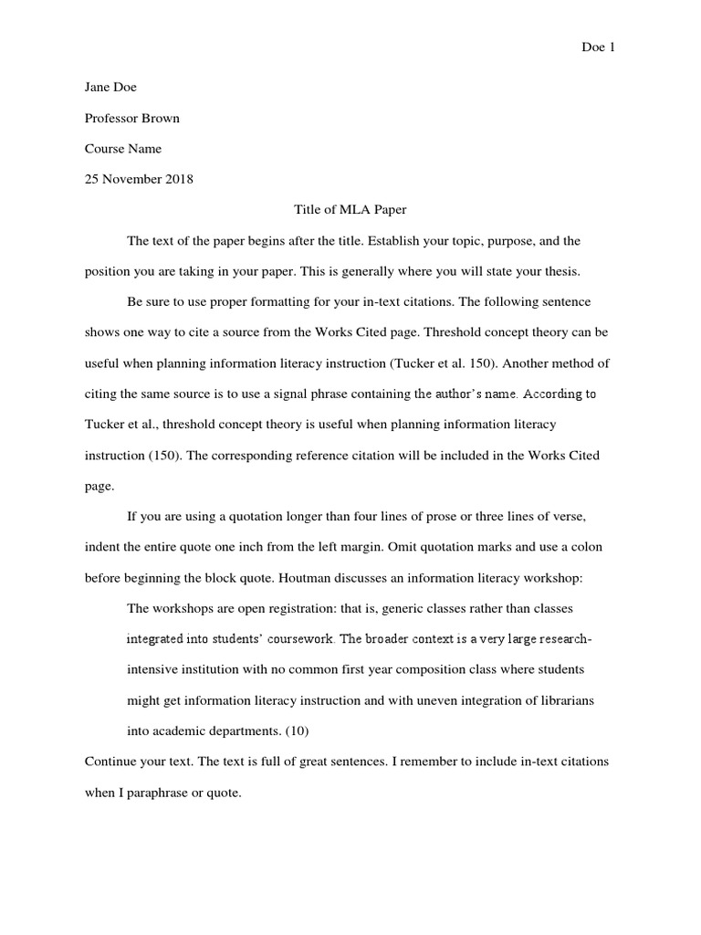 MLA 8th Edition Paper Template | PDF | Information Literacy | Citation