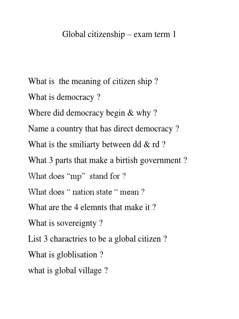 Global Citizenship Exam Review Guide | PDF