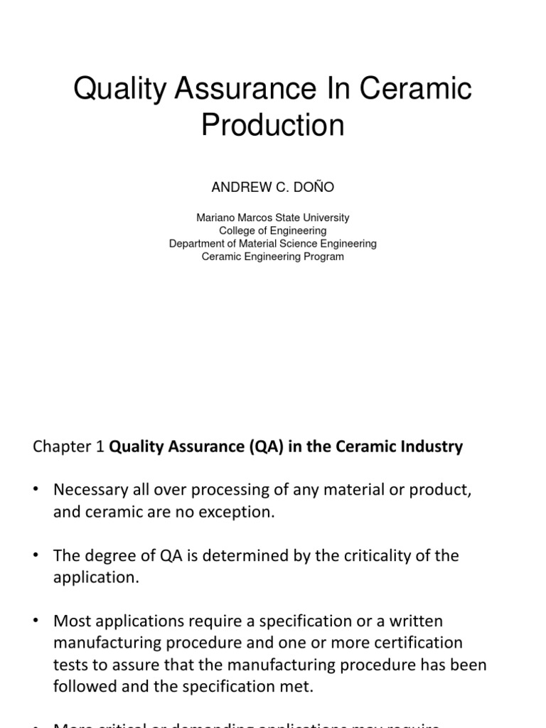 Quality Assurance in Ceramic Manufacturing | PDF | International ...