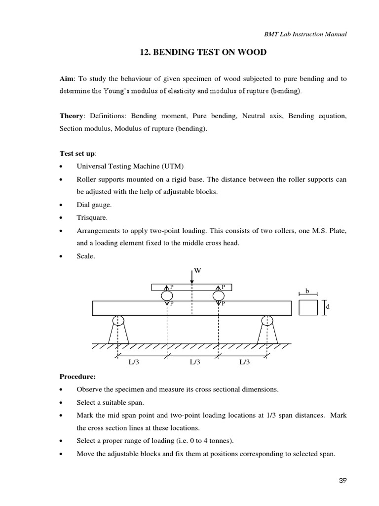 Wood Bending Test Procedure Manual | PDF | Bending | Beam (Structure)