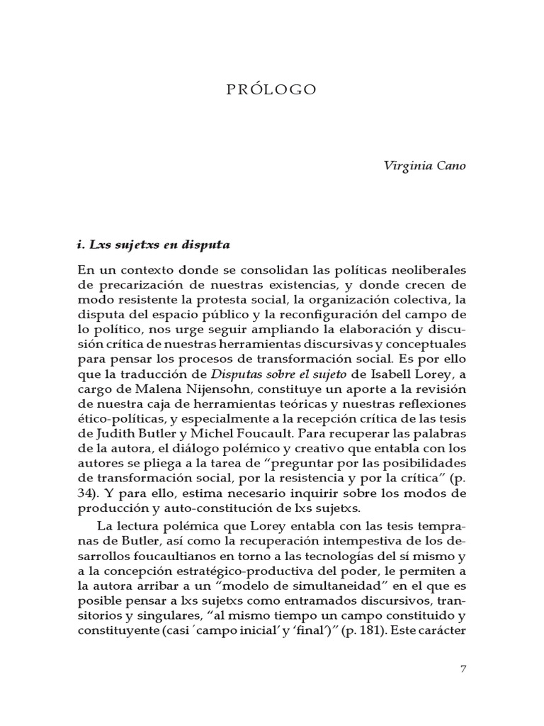 Isabell Lorey, Disputas Sobre El Sujeto. Prólogo e Introducción | PDF ...