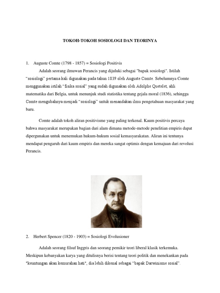 Tokoh-Tokoh Sosiologi Dan Teorinya | PDF