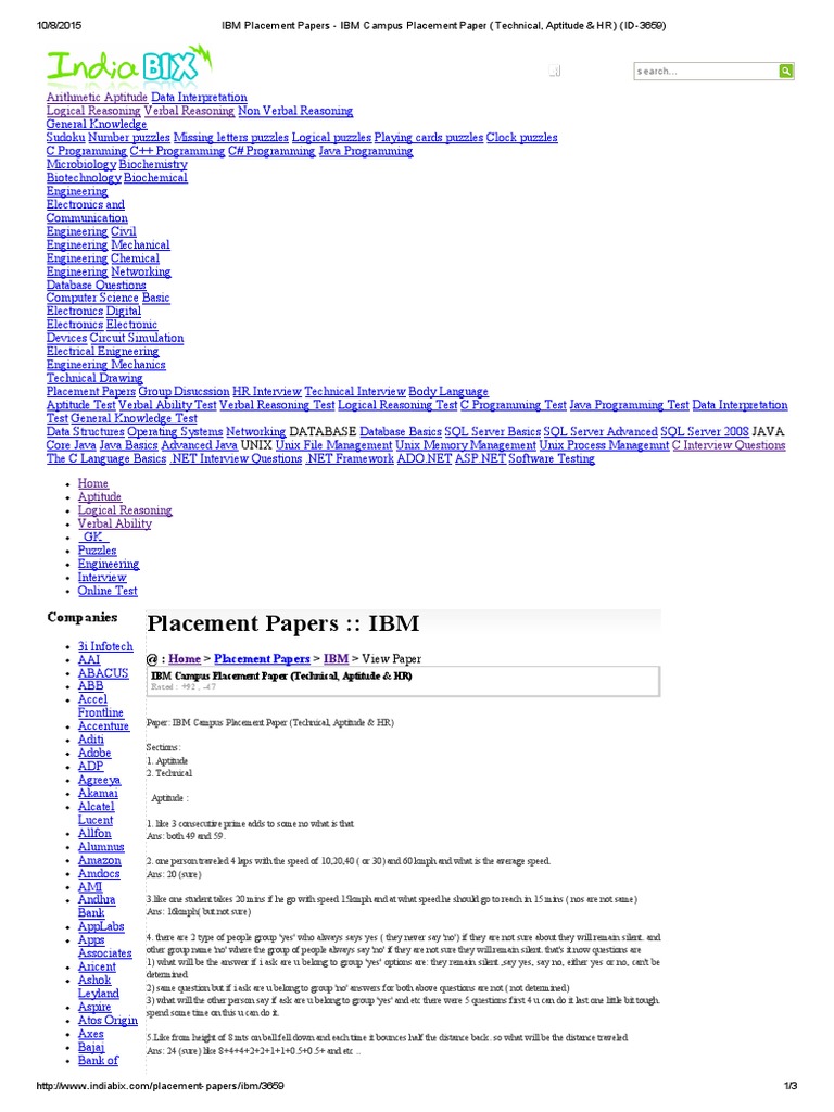 IBM Placement Papers - IBM Campus Placement Paper (Technical, Aptitude ... IBM Placement Papers - IBM Campus Placement Paper (Technical, Aptitude ...