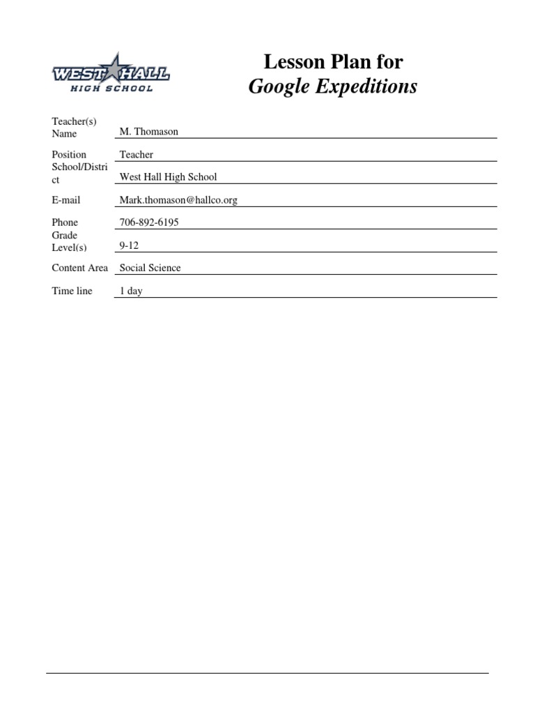 Google Expeditions: Lesson Plan For | Download Free PDF | Teachers ...