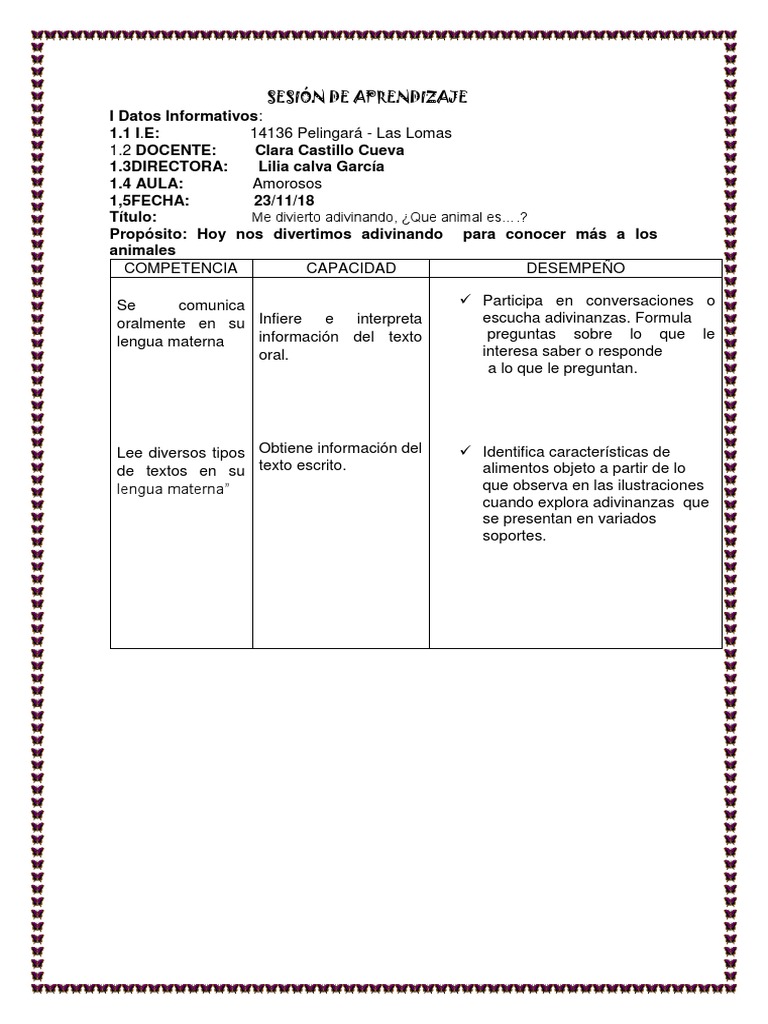 SESIÓN de APRENDIZAJ3 Adivinanzas de Animales | PDF | Aprendizaje