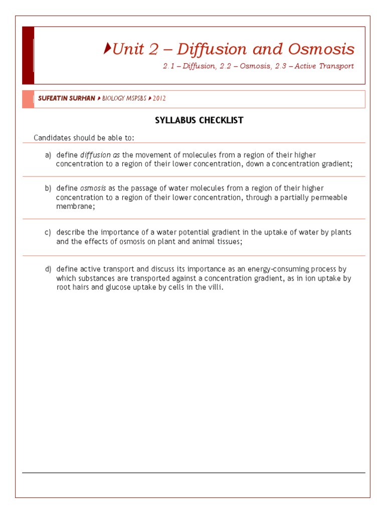 Unit 2 - Diffussion and Osmosis | PDF | Osmosis | Diffusion