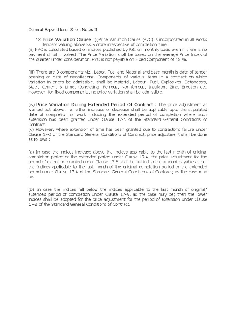 Price Variation Clause: (I) Price Variation Clause (PVC) Is ...