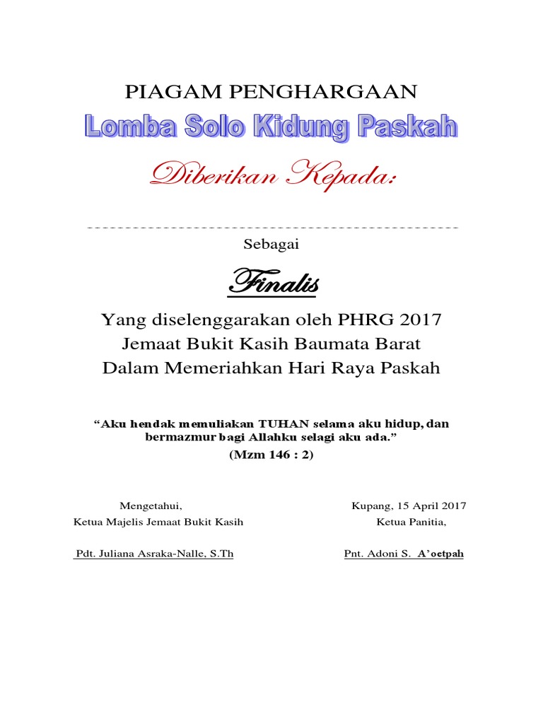 Piagam Penghargaan | PDF