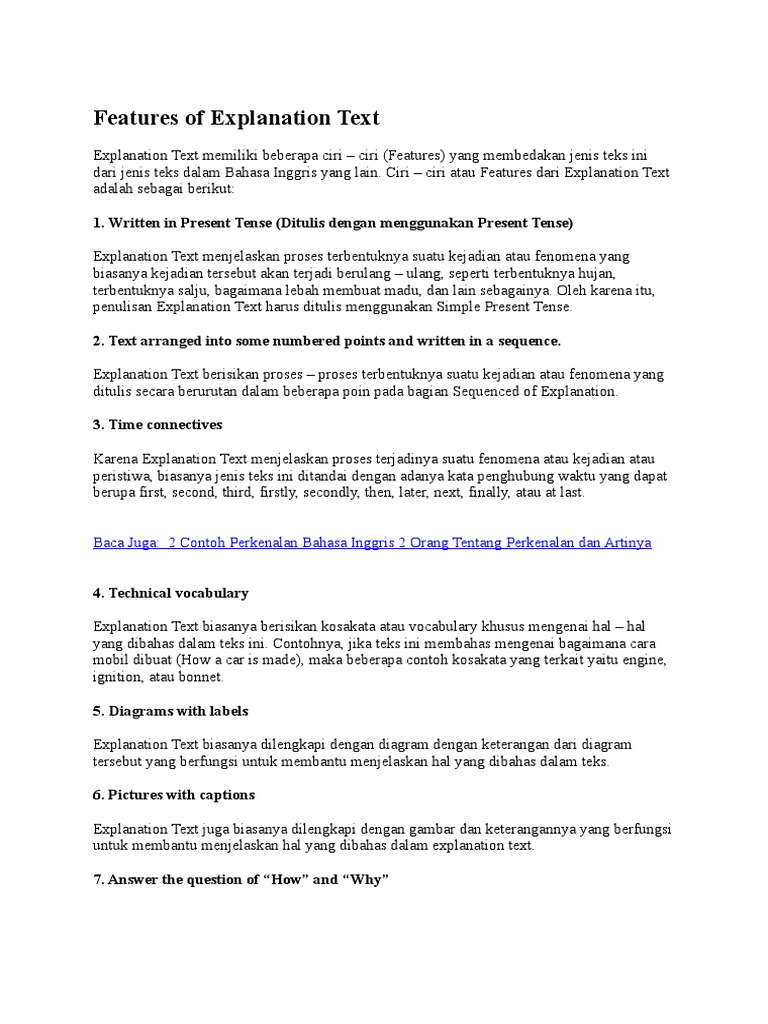 Features of Explanation Text | PDF