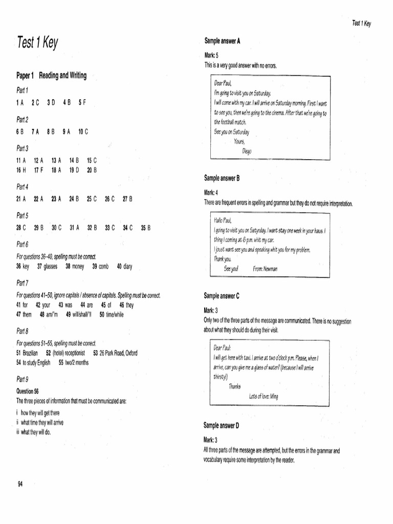 BTEFL Respuestas de Lectura y Escritura PDF | PDF