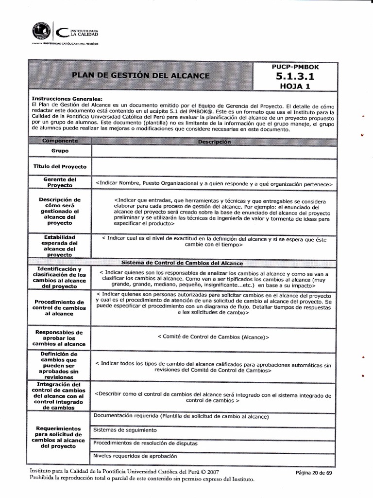 Formato Plan de Gestión Del Alcance | PDF | Informática y tecnología de ...