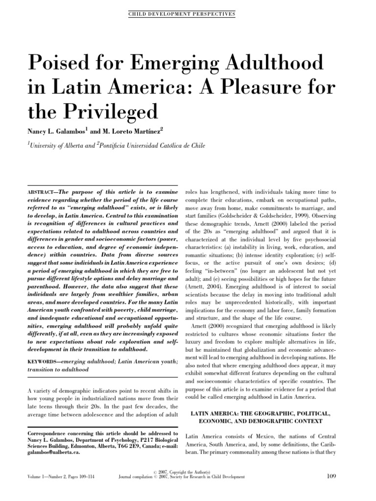 Poised For Emerging Adulthood in Latin America: A Pleasure For The ...