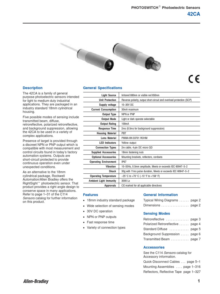 Description General Specifications: Photoswitch Photoelectric Sensors ...