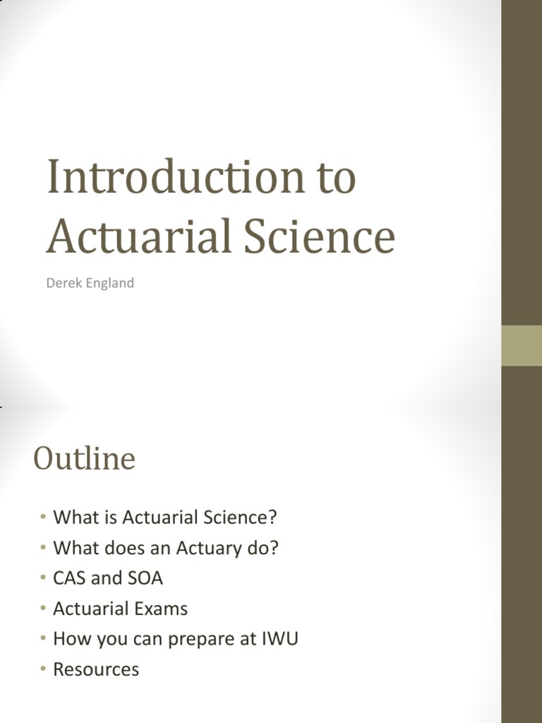 Introduction To Actuarial Science: Derek England | PDF | Actuarial ...