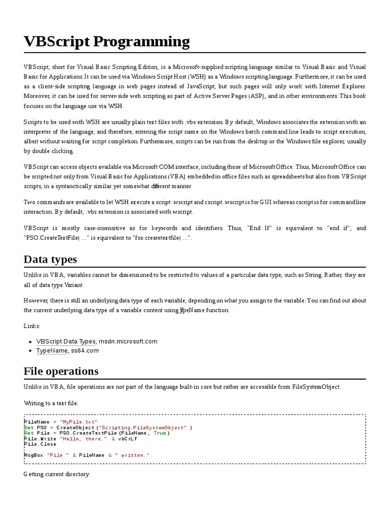 VBScript Programming | PDF | Scripting Language | Computing Platforms
