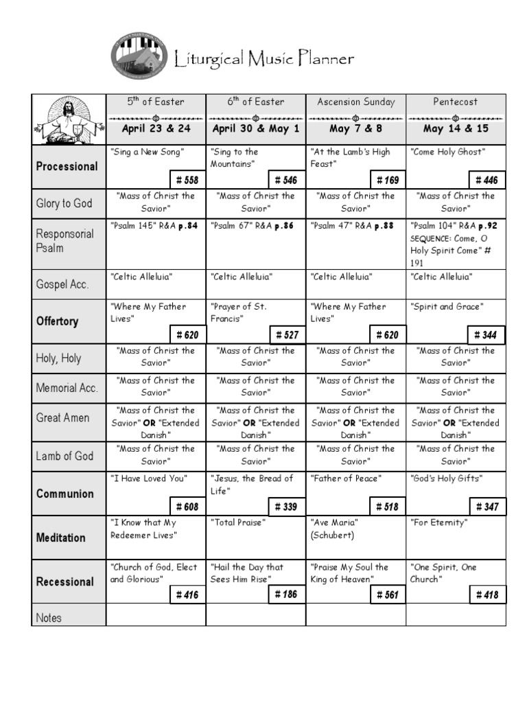 Liturgical Music Planner 4-23 To 5-15 | PDF | Mass (Liturgy ...