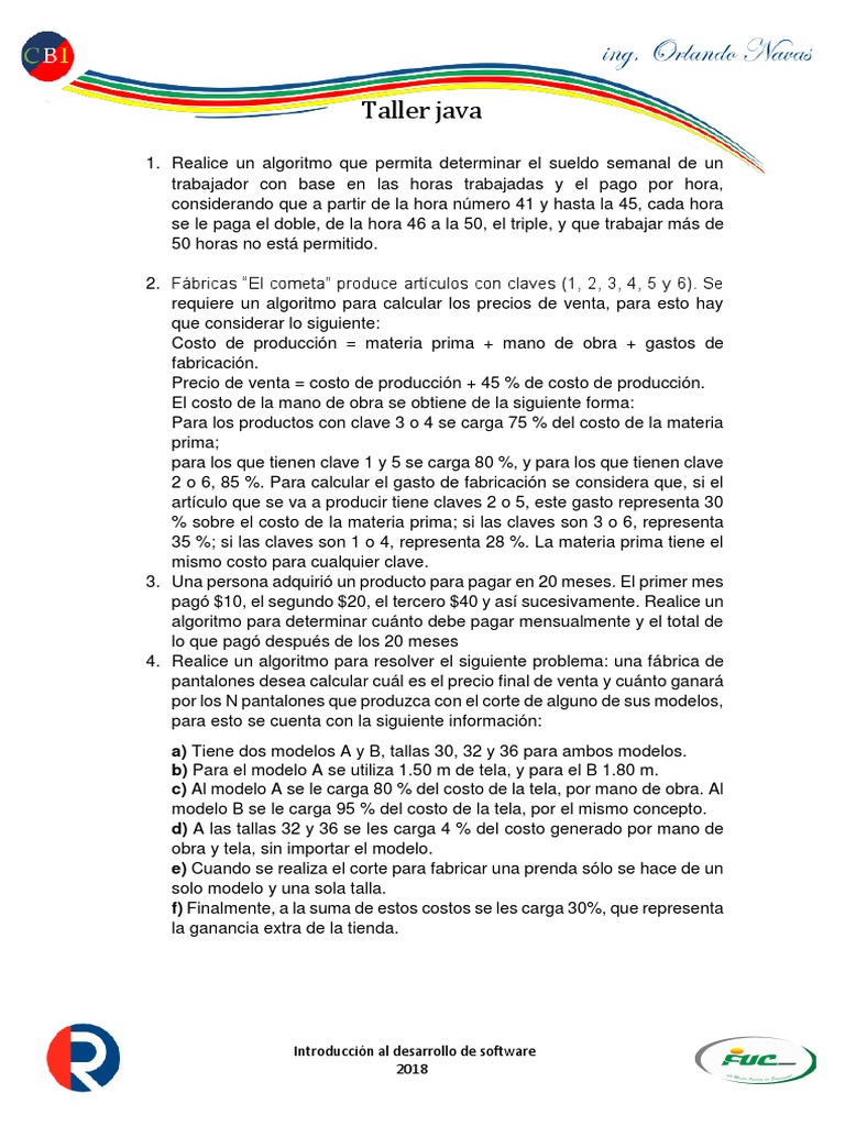 Taller Java | PDF | Algoritmos | Java (lenguaje de programación)