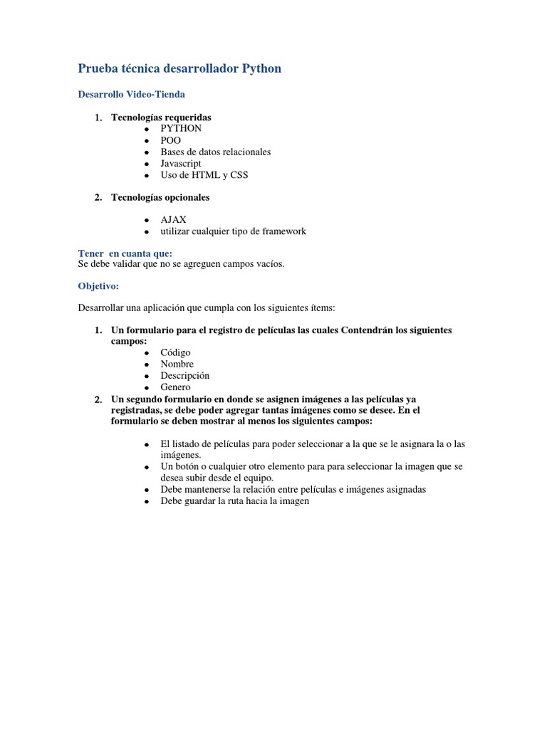 Prueba Tecnica Desarrollador Python Pdf
