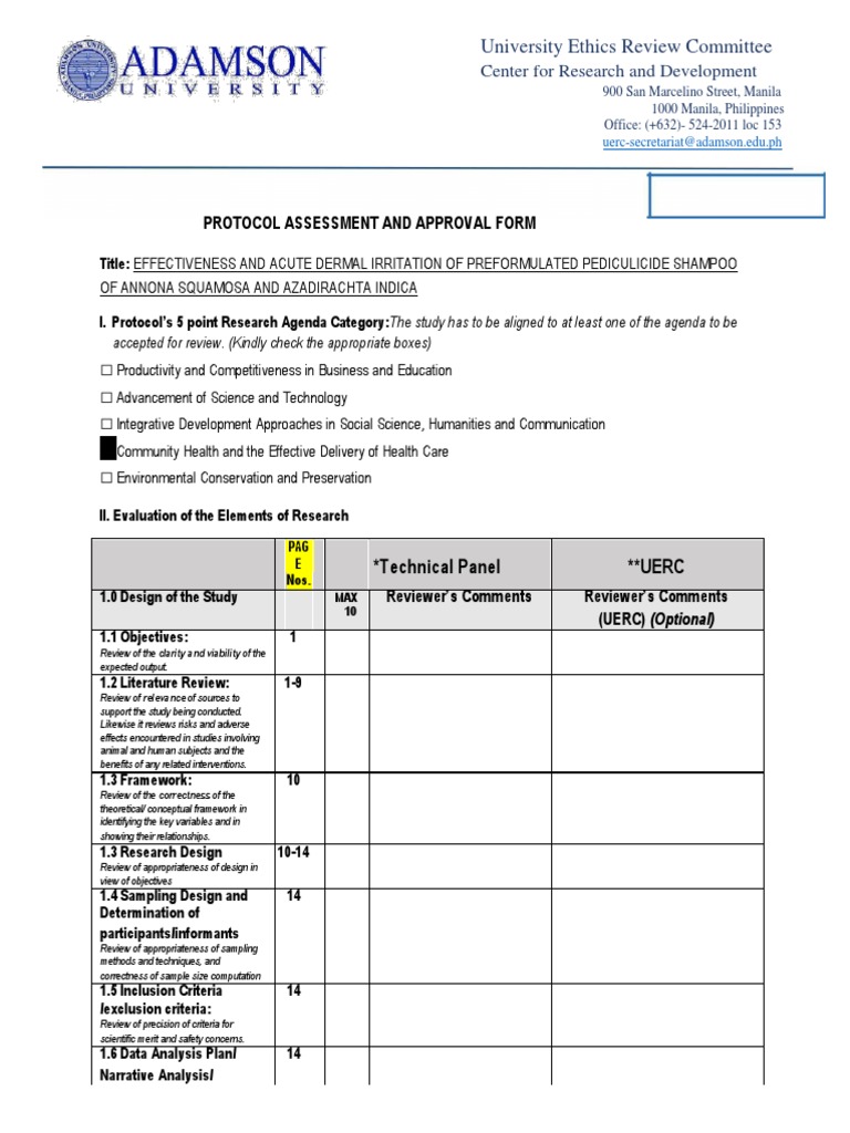 UERC Protocol Assessment for Pediculicide Shampoo Study | PDF ...