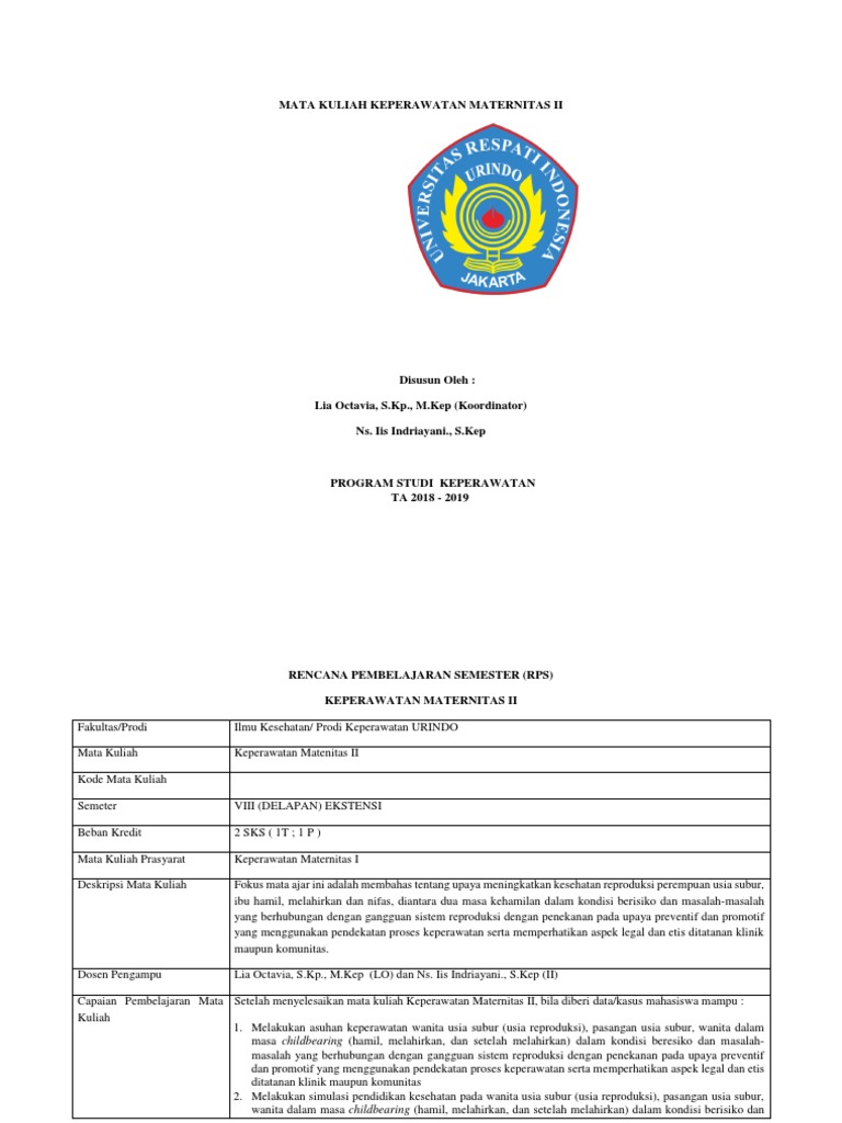 Rps Keperawatan Maternitas II | PDF | Pengembangan Diri | Kesehatan Holistik