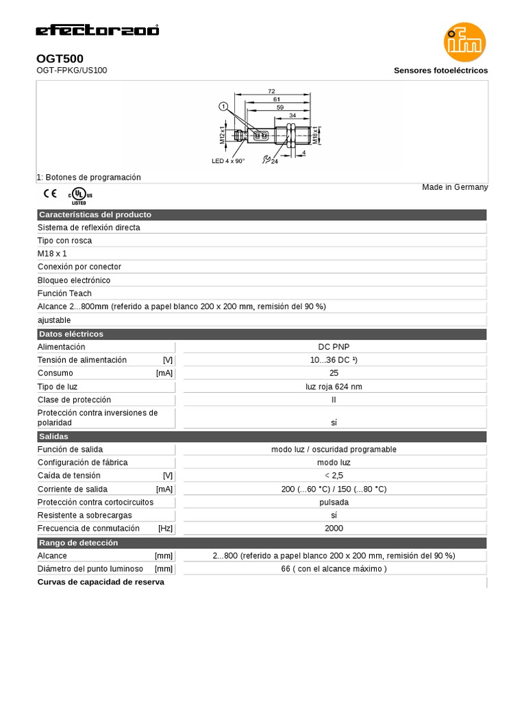 Sensores Fotoeléctricos OGT500 Especificaciones | PDF ...