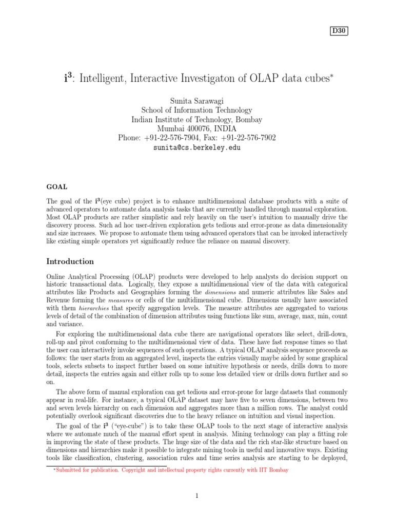 I: Intelligent, Interactive Investigaton of OLAP Data Cubes | PDF | Databases | Data Management